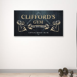 Gym Sign | No Excuses Home Gym Sign | Custom Name Sign | Workout Room ...