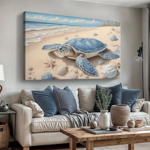 Sea Turtle Canvas Wall Art | Coastal Beach Decor | Ocean-inspired ...