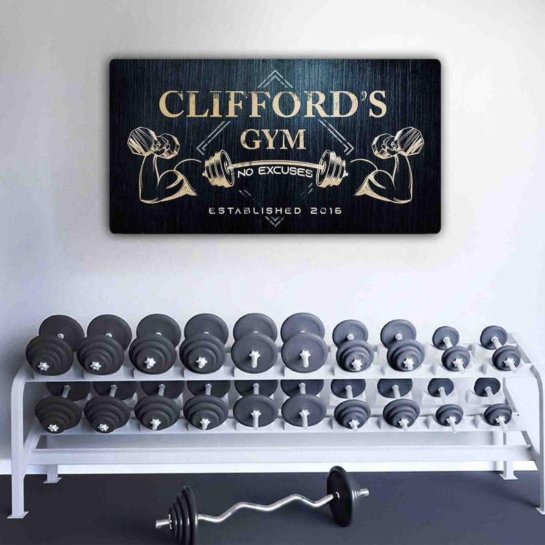 Home Gym Sign No Excuses Custom Name Workout Room Wall Art - Etsy