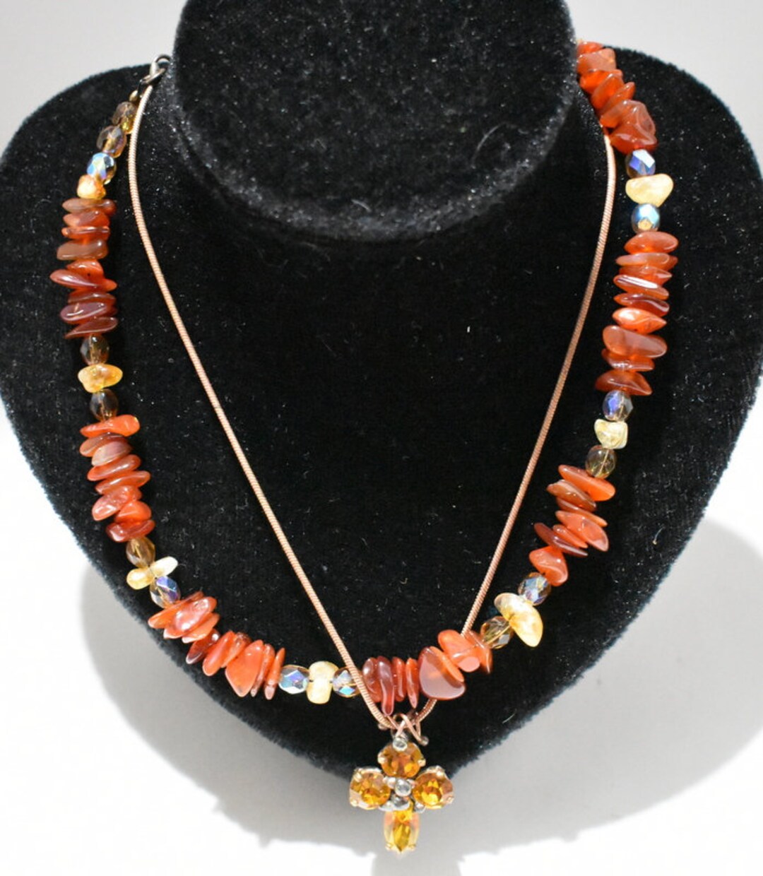 Laly Cohen Necklace Cross Copper Metal Glass Semi Precious Stones ...