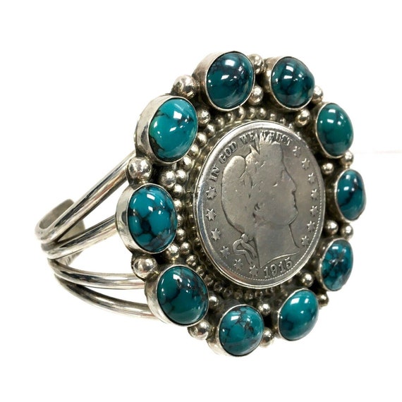 Vintage Navajo Turquoise spider web white quartz Ster… - Gem