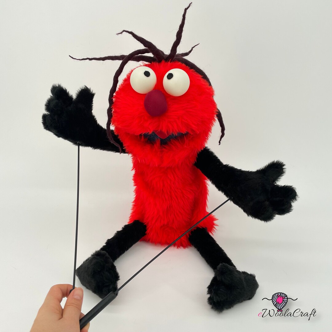 Red Monster With Black Accent - Hand Puppet, Muppet Style With Dreads ...