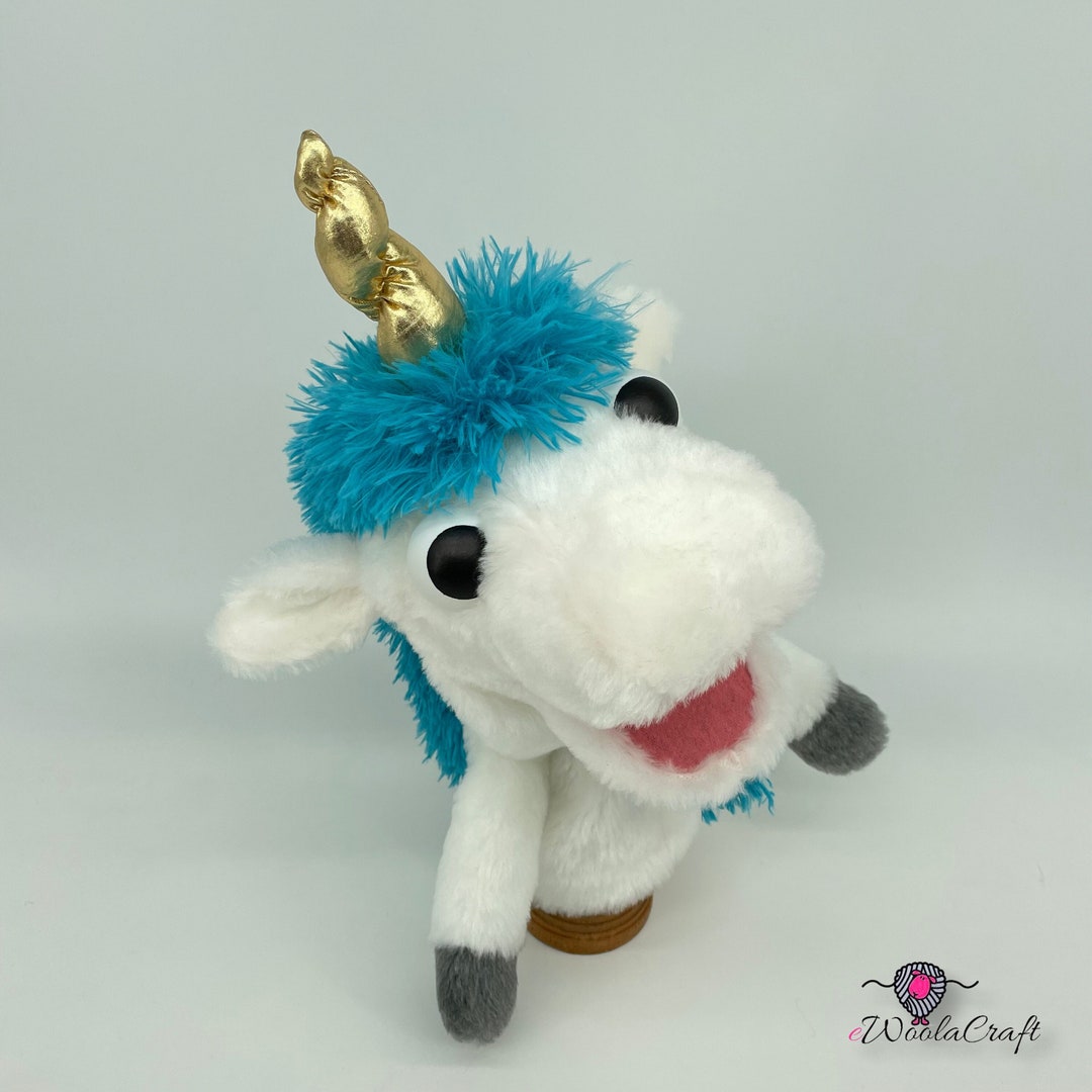 Happy Unicorn Hand Puppet Muppet Style White and Blue - Etsy