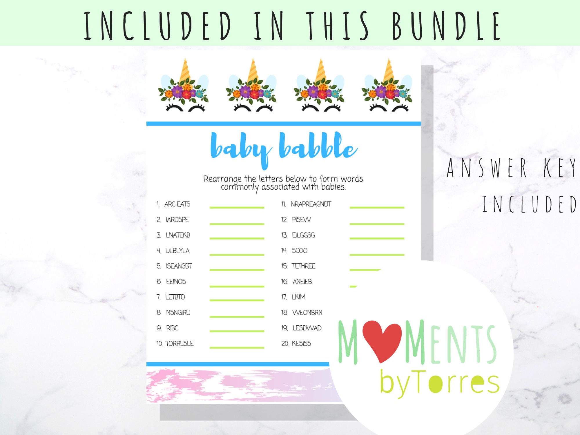 Unicorn Baby Shower Games Download - Etsy