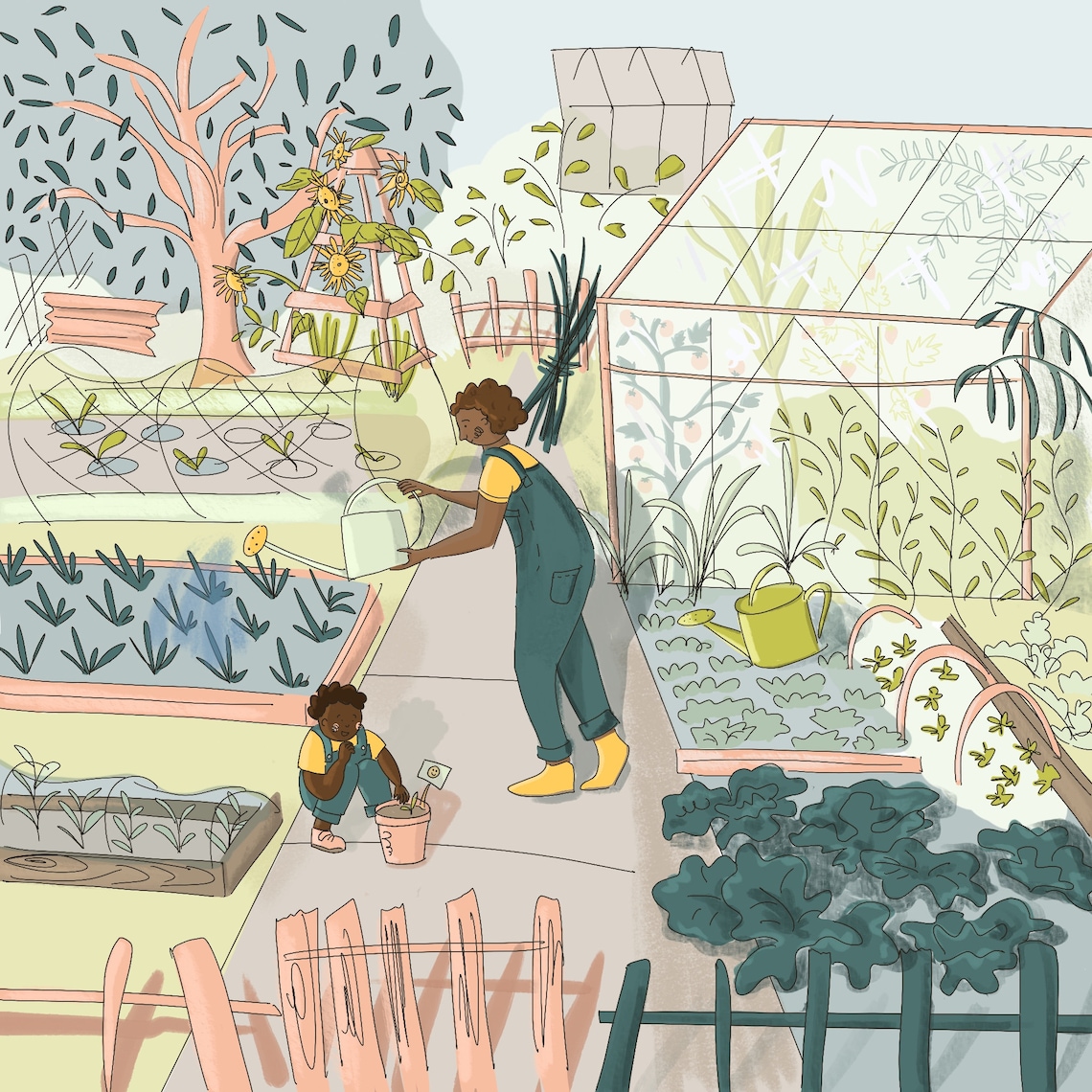 Allotment Garden / Mother and Daughter Family / Digital Print - Etsy UK