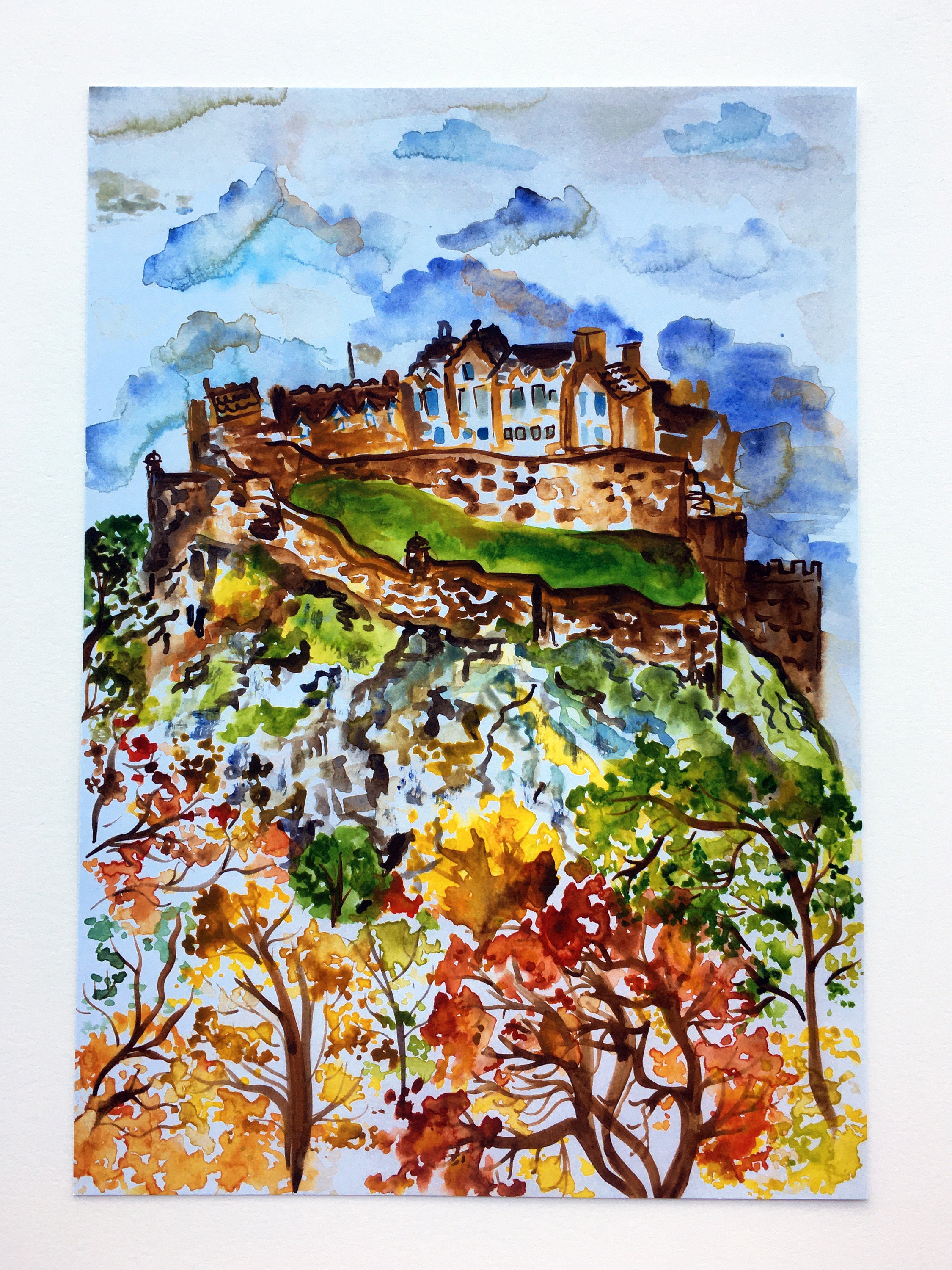 Edinburgh Castle in Autumn Leaves Watercolour Painting / A4 - Etsy UK
