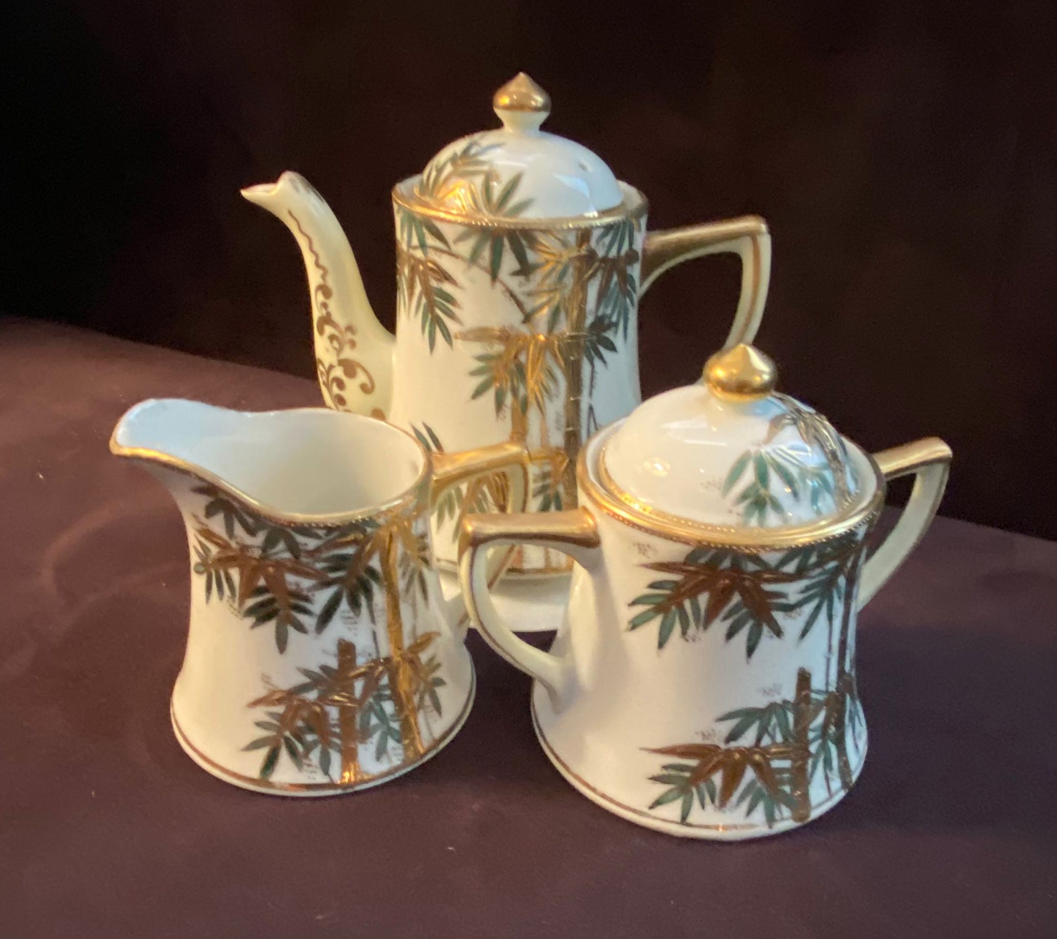 Antique Nippon Tea Set Moriage Gilded Bamboo Design Tea Pot, Sugar ...