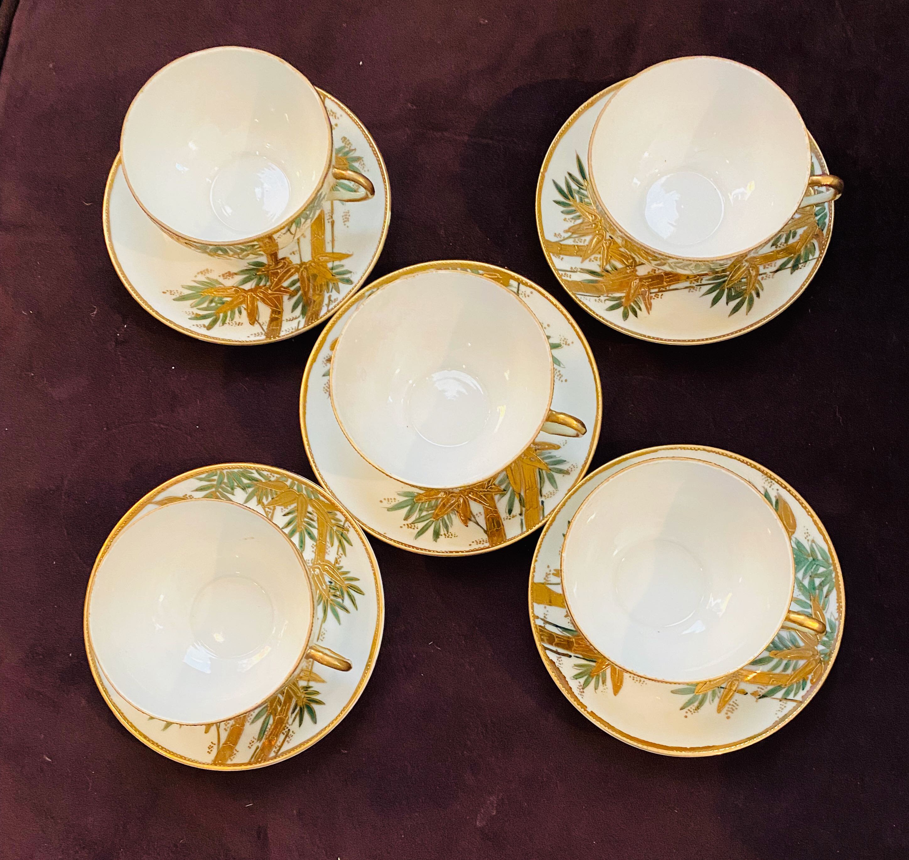 Antique Nippon Tea Set Moriage Gilded Bamboo Design Tea Pot, Sugar ...