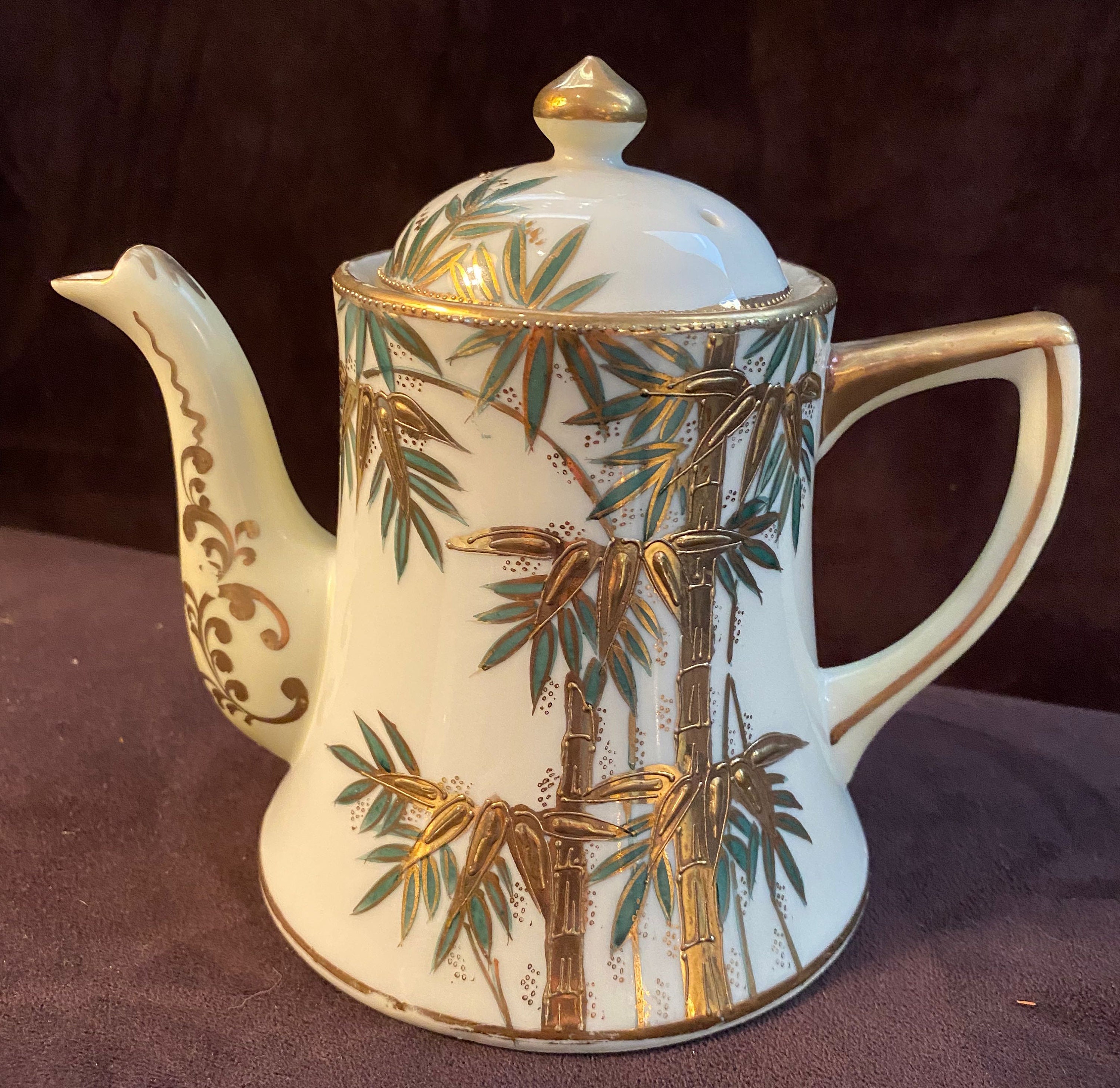 Antique Nippon Tea Set Moriage Gilded Bamboo Design Tea Pot, Sugar ...