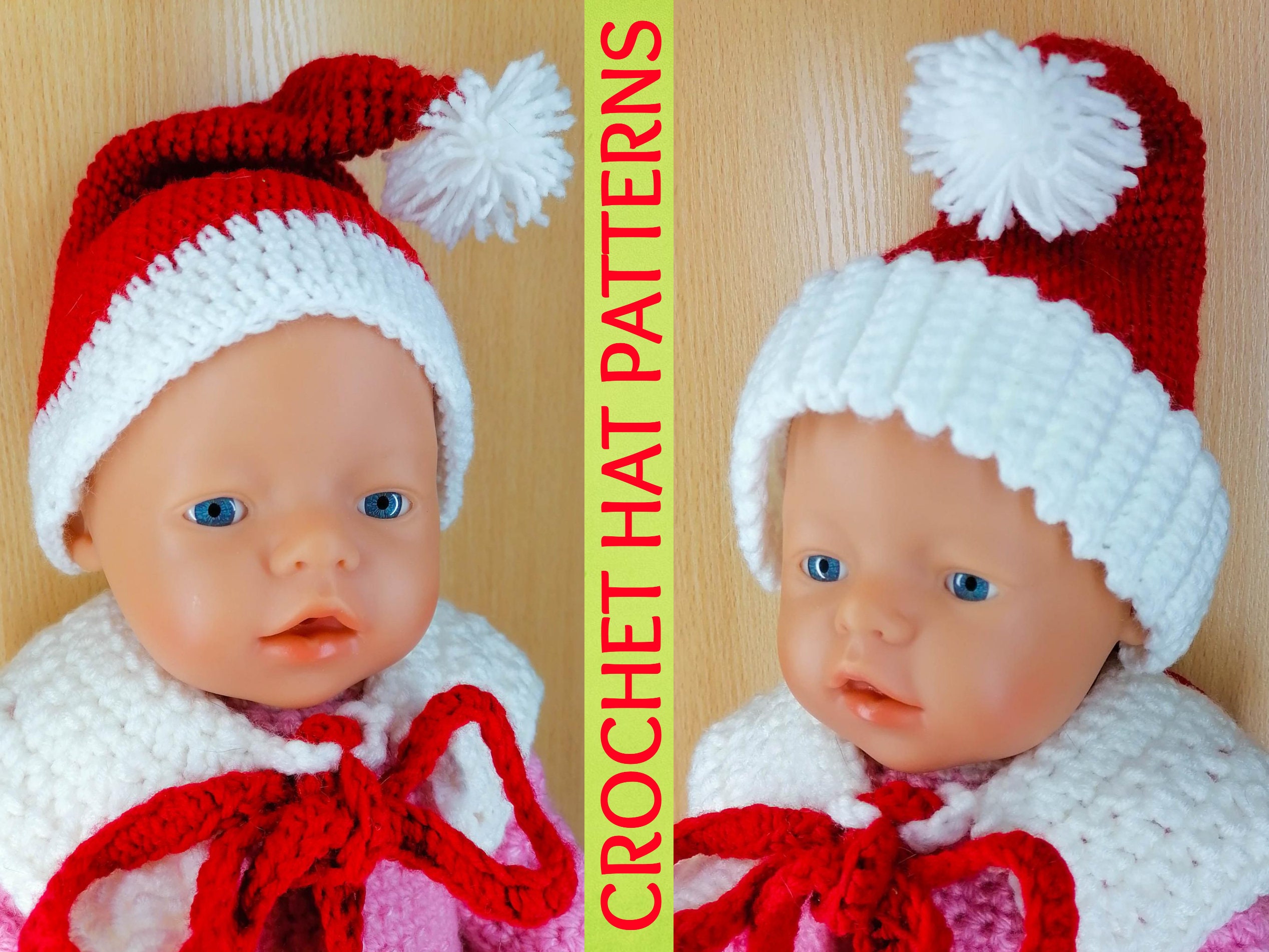 Crochet Hat Patterns Santa Hat For Doll Last Minute Ts Etsy