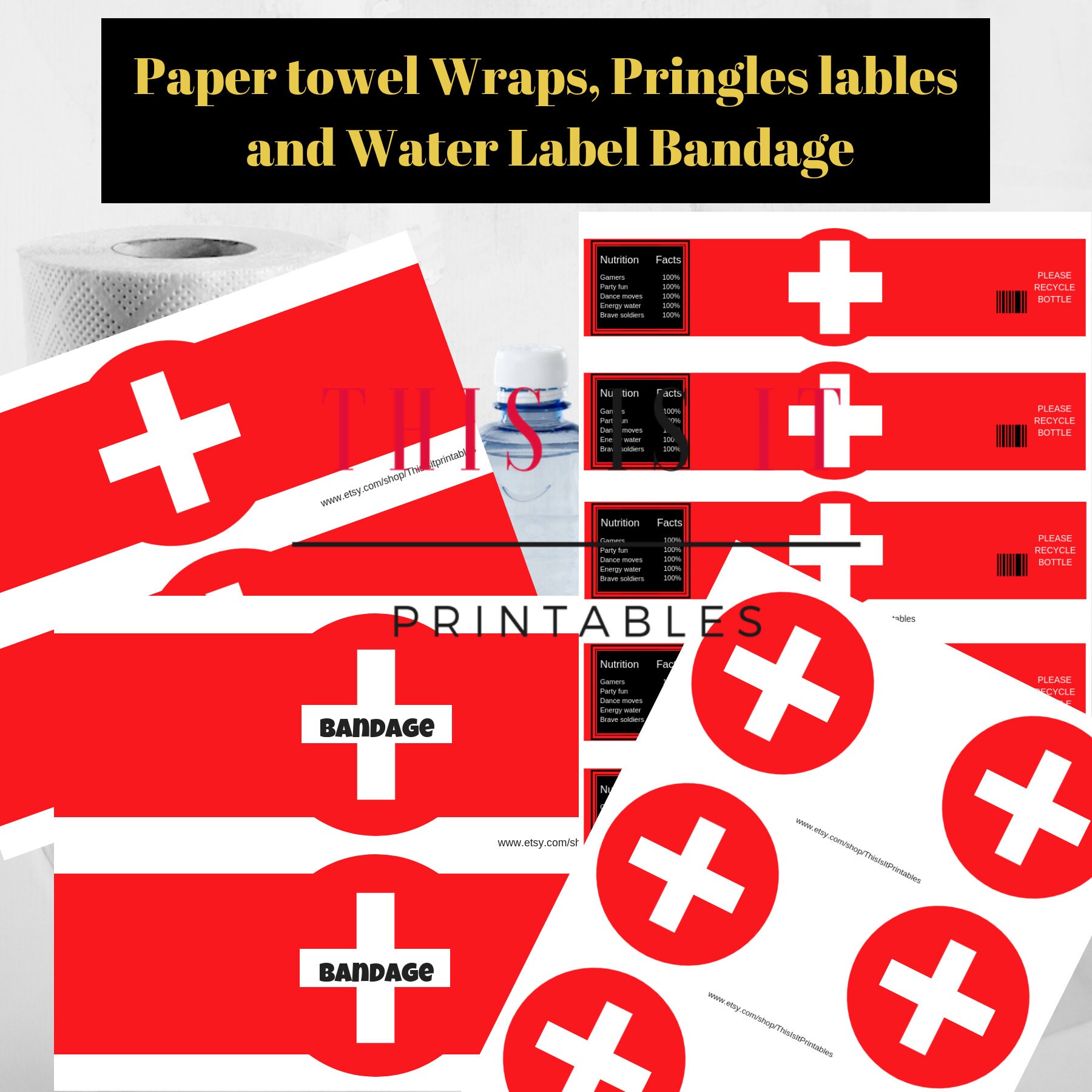 Bandage wrappers-Water bottle label-Pringles Label Printable | Etsy España