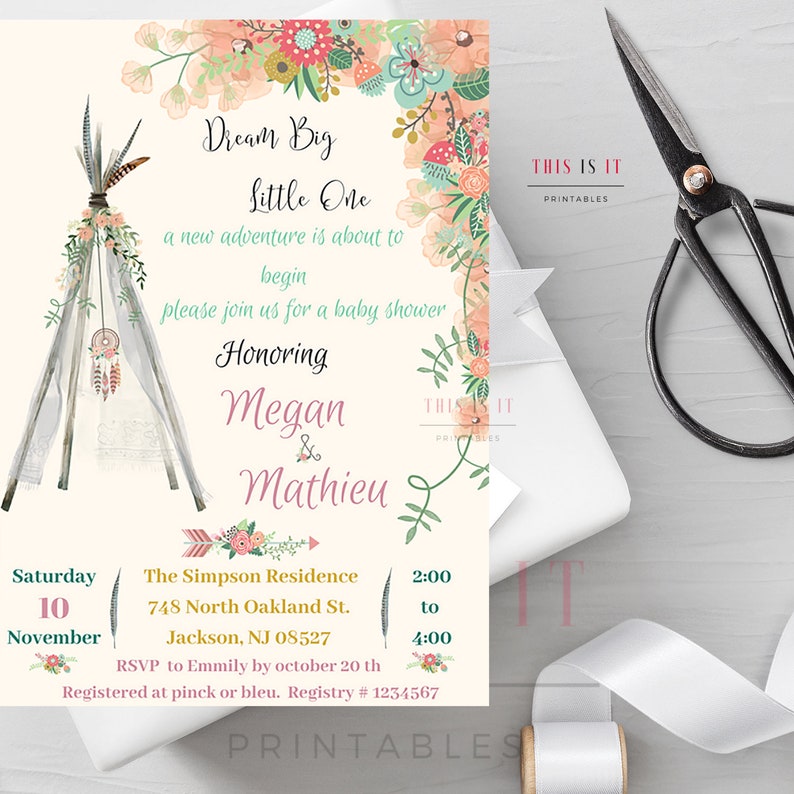Boho Teepee Bohemian Baby Shower Invitation Boho Themed Baby - Etsy