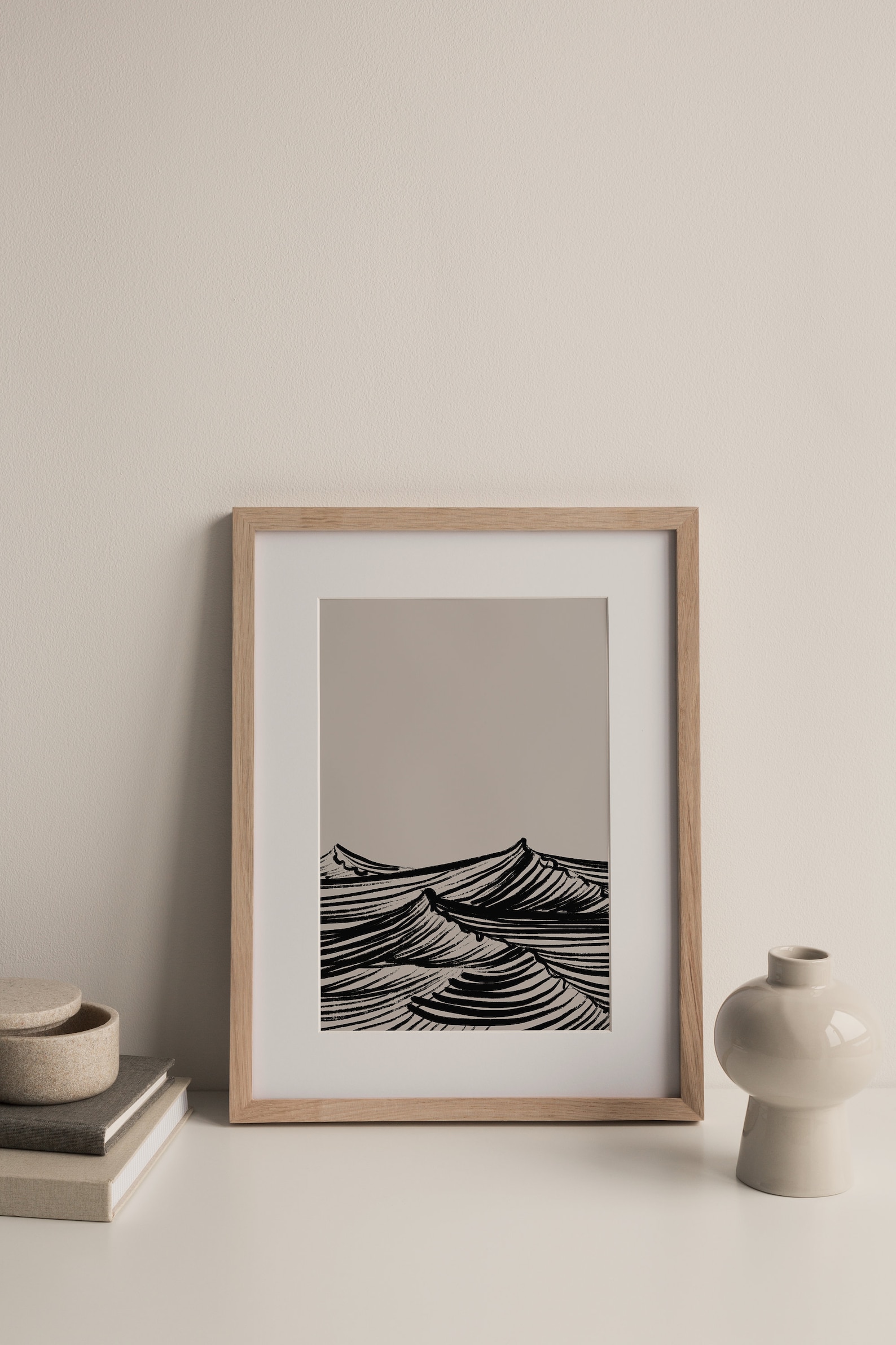 Minimalist Wave Art, Minimal Wave Artwork, Wave Art Print, Beige ...