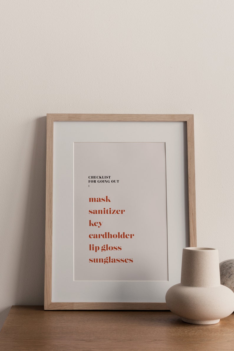 Printable Checklist for Going Out, Typographic Art Print, Inspirational ...