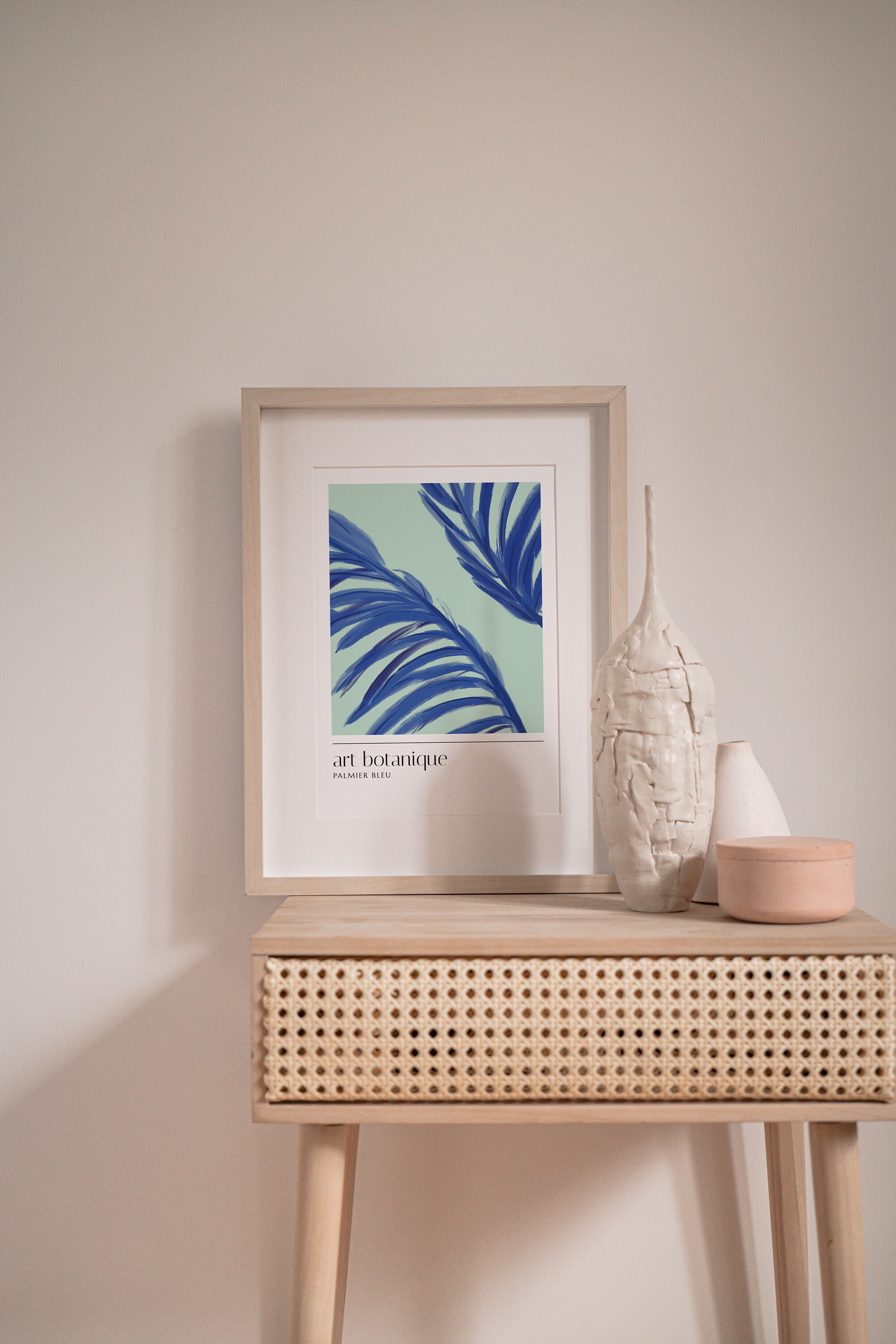 Printable Botanical Blue Palm, Minimalist Blue Tropical Wall Art ...