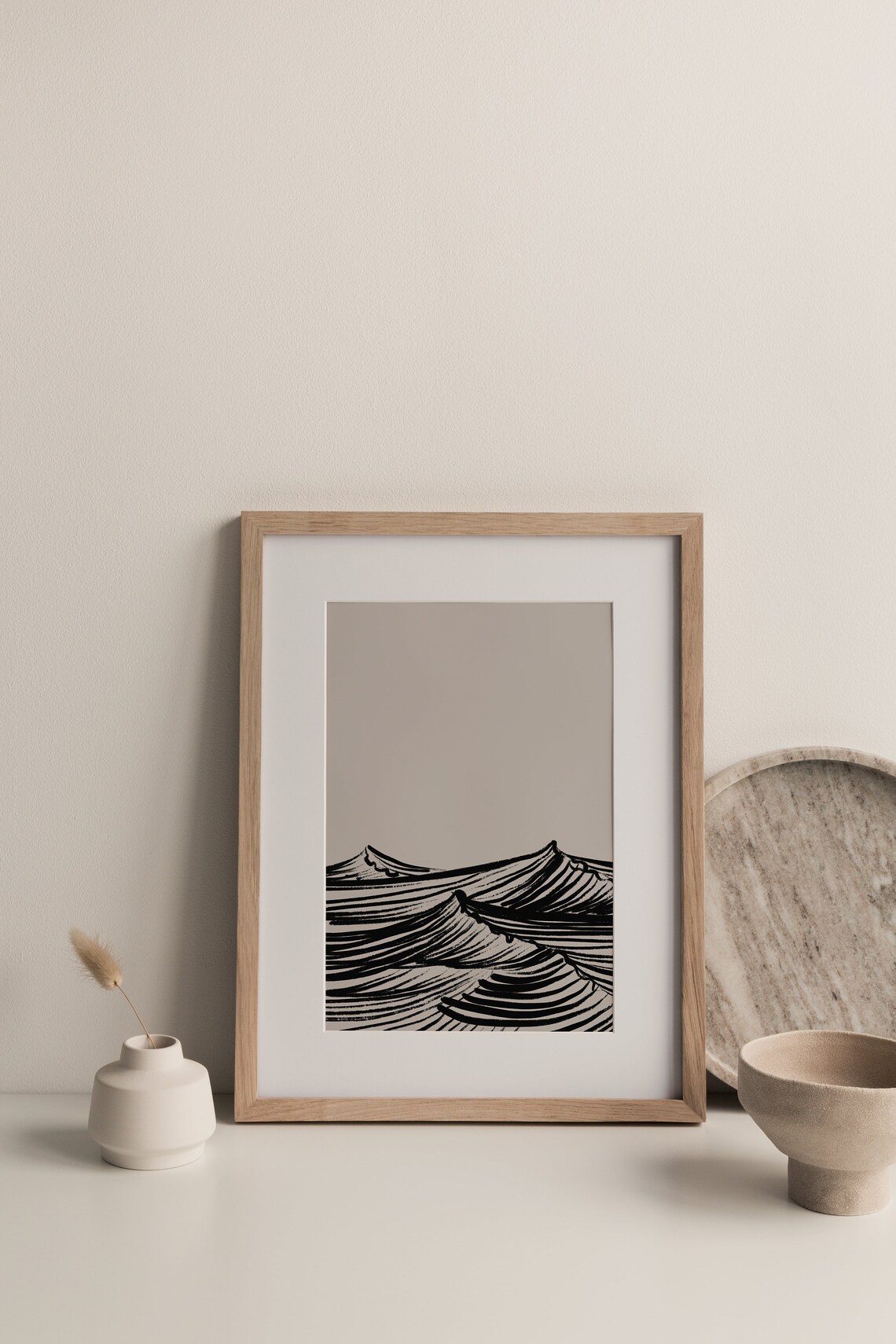 Minimalist Wave Art, Minimal Wave Artwork, Wave Art Print, Beige ...