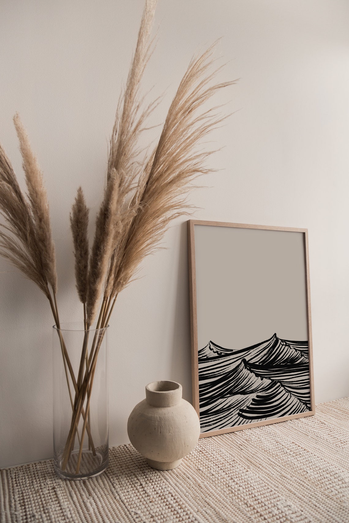 Minimalist Wave Art, Minimal Wave Artwork, Wave Art Print, Beige ...