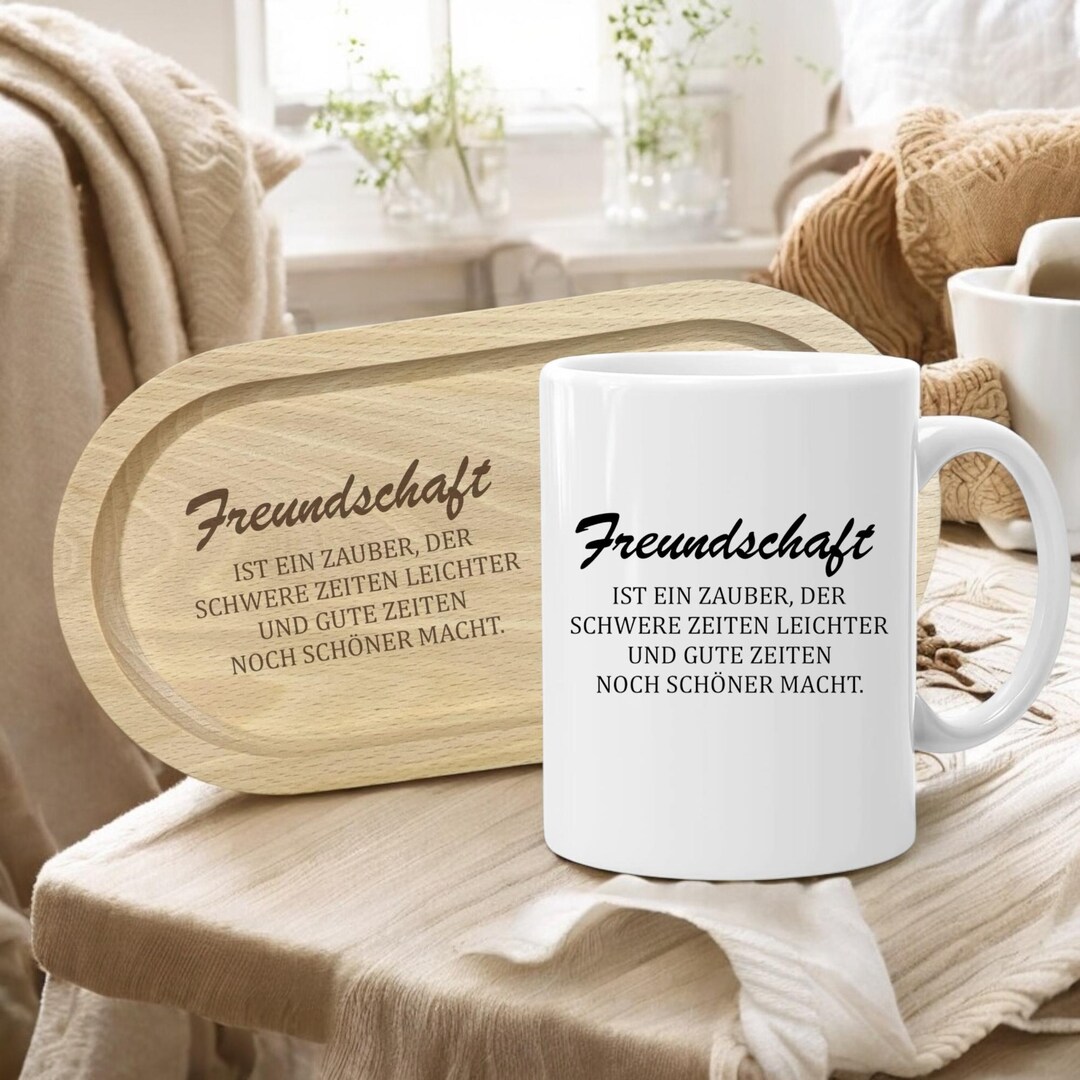 Friendship Gift Set With Ceramic Mug 330ml and Serving Tray Made of ...