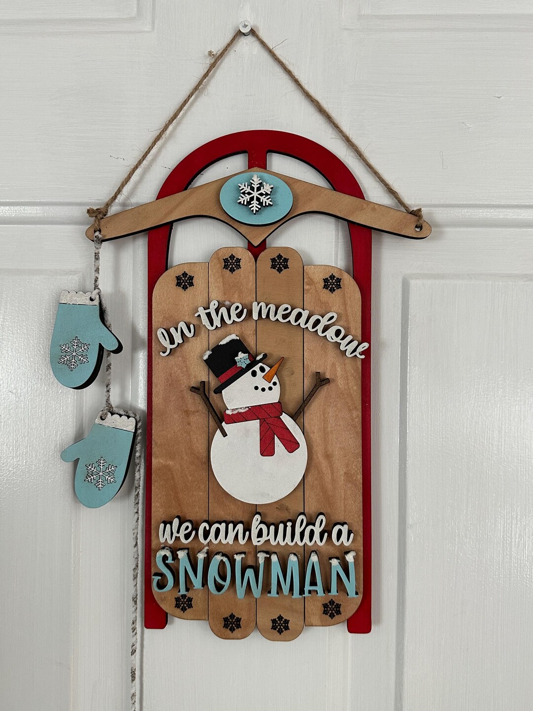 Hand-painted Snowman Sled Wall Hanging Festive Holiday Decor Winter ...