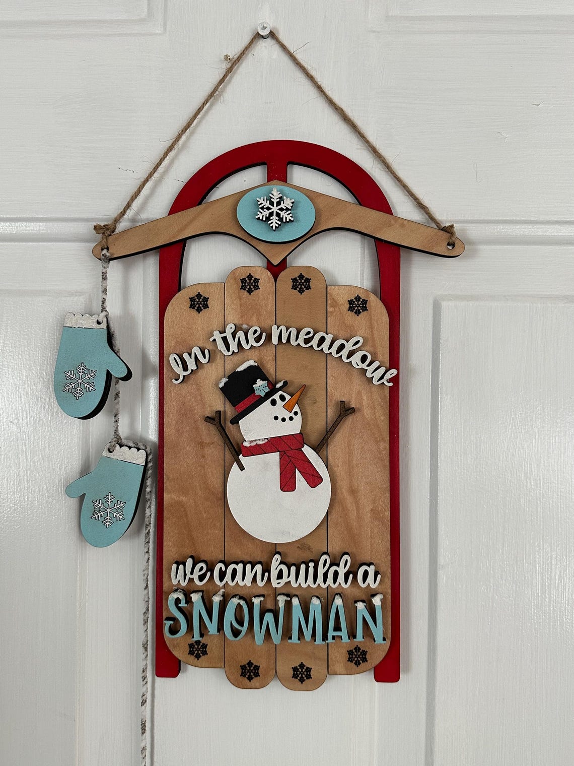 Hand-painted Snowman Sled Wall Hanging Festive Holiday Decor Winter ...