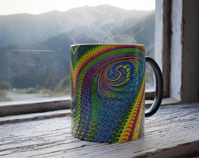 Psychedelic Abstract Art Mug Ceramic Trippy Rainbow Tea Mug Two-tone ...