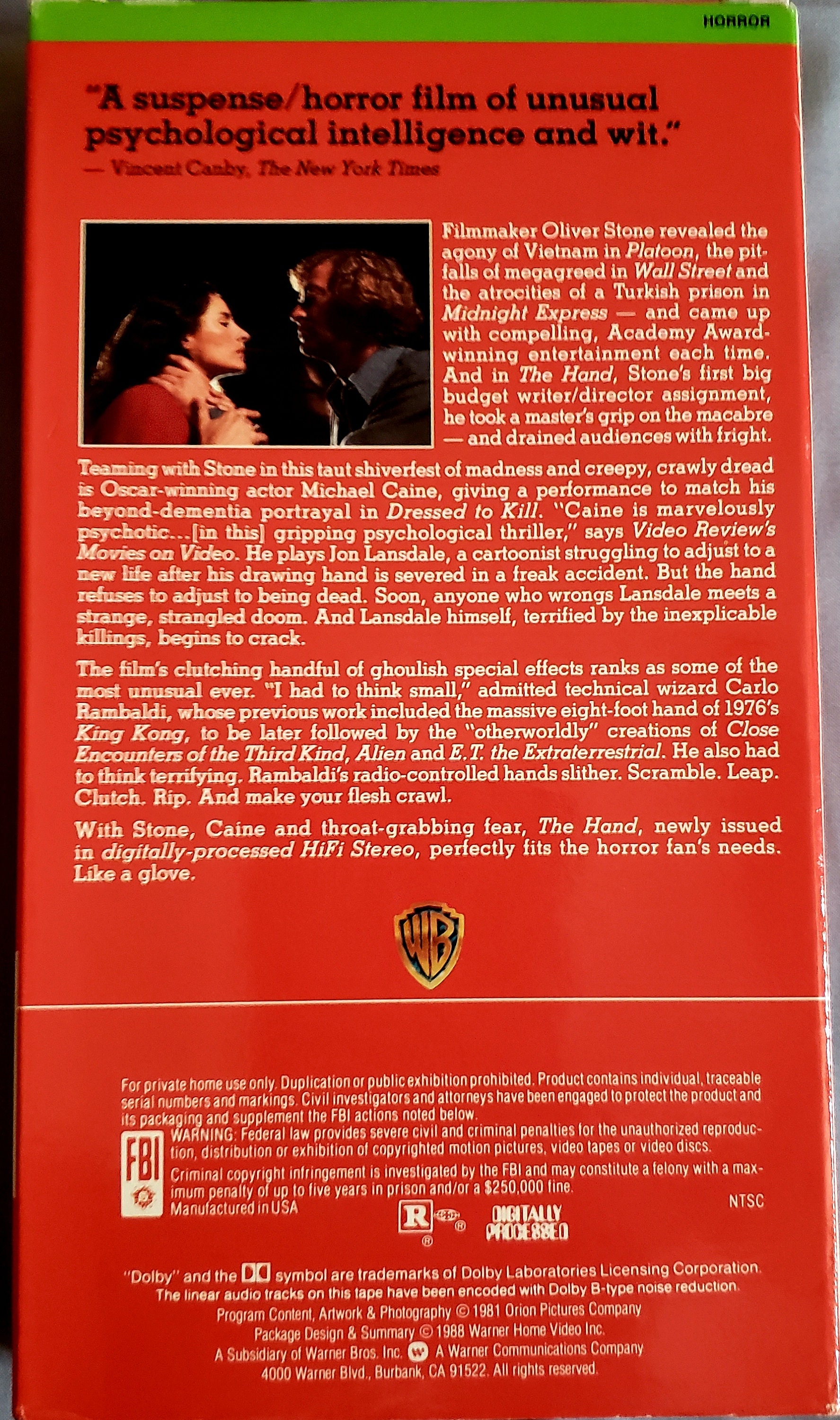 The Hand Directed by Oliver Stone Classic Horror VHS - Etsy