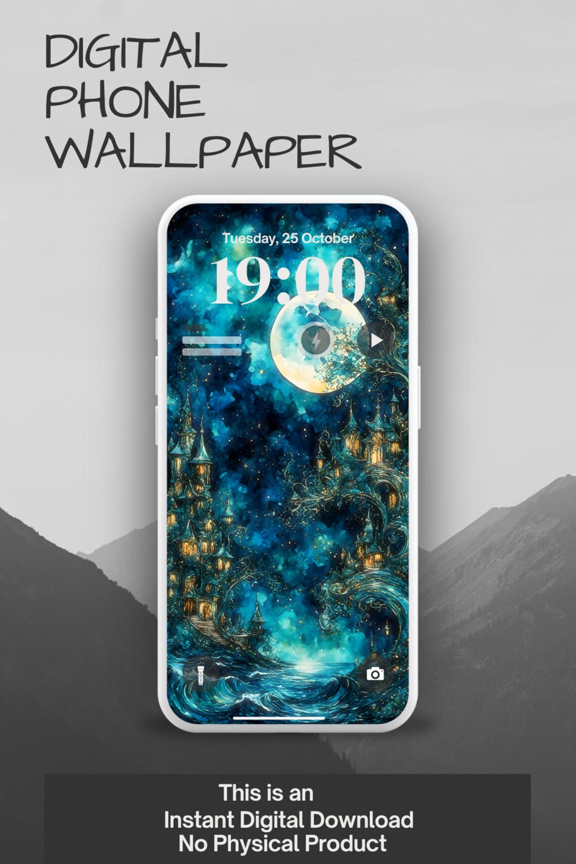 Blue Moon Castle Digital Download Wallpaper for Mobile Phones - Etsy