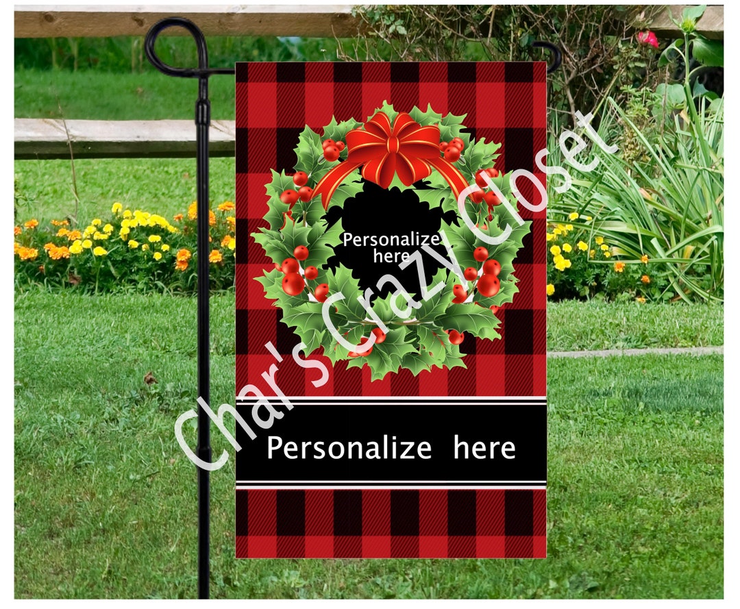 Buffalo Check Holly Wreath PNG Garden Flag Design, Instant Download ...