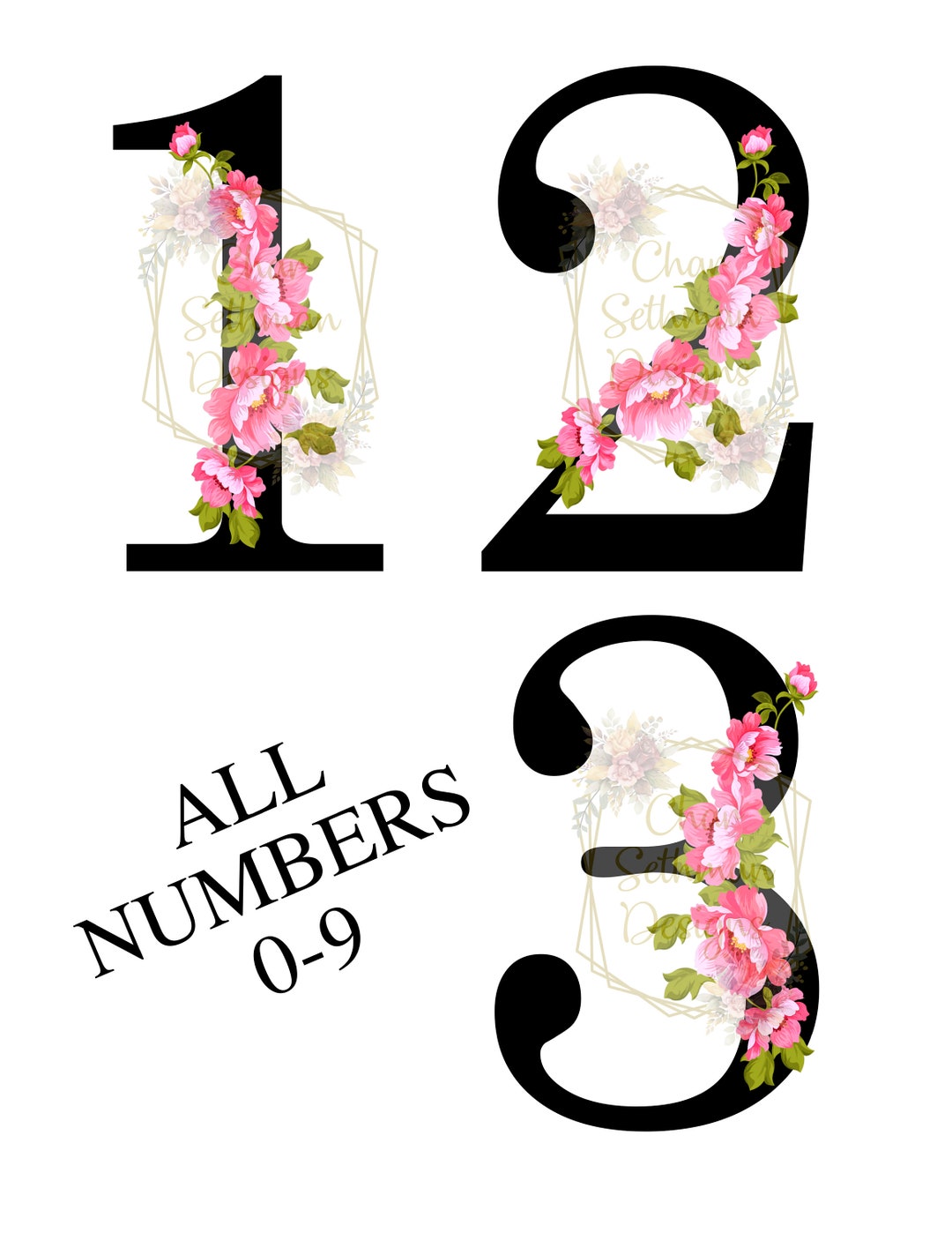Pink Floral Number 0-9 INSTANT DOWNLOAD Sublimation PNG - Etsy