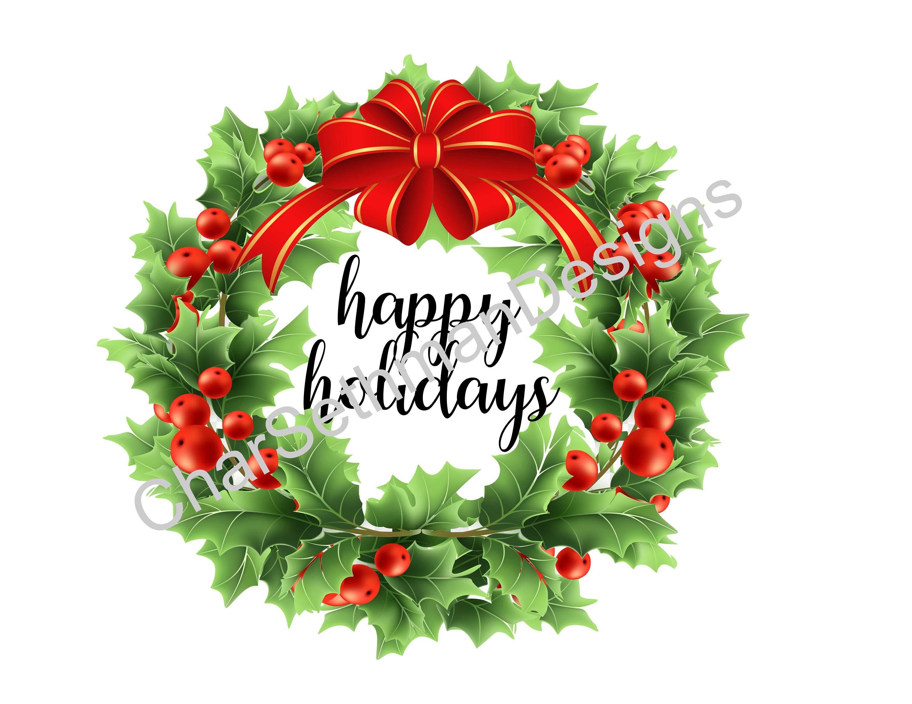 Happy Holidays Holly Wreath SUBLIMATION PNG | Etsy