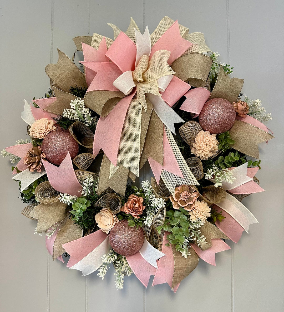 22 Dusty ROSE and Burlap WREATH Valentines Day, Boho, Barbie - Etsy