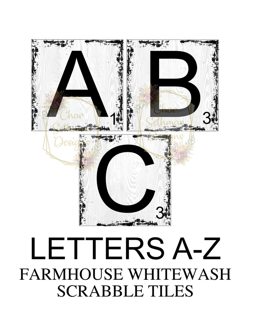 Farmhouse Whitewash Scrabble Tile Letters A-Z Alphabet INSTANT DOWNLOAD ...
