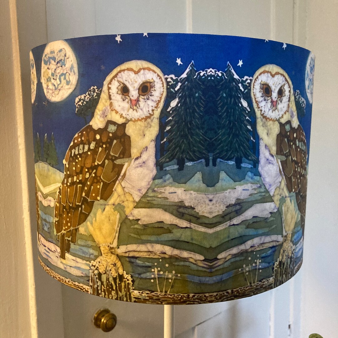 MOONLIT OWL Drum Lampshade. Handmade. Original Batik Bird Design. 3 ...
