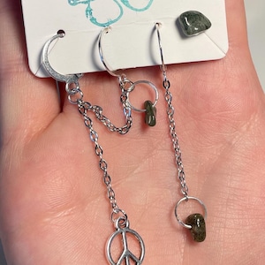 Crystal Chain Earring Set for Double Pierced Ears, Crystal Chain Dangle ...