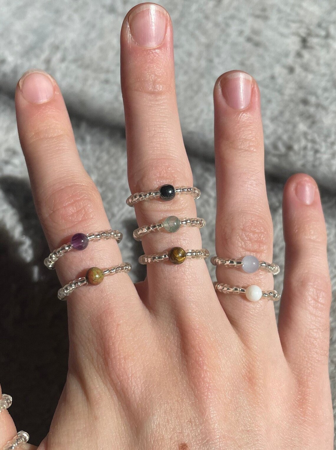 Crystal Beaded Rings Clear Seed Bead Rings With Accent - Etsy