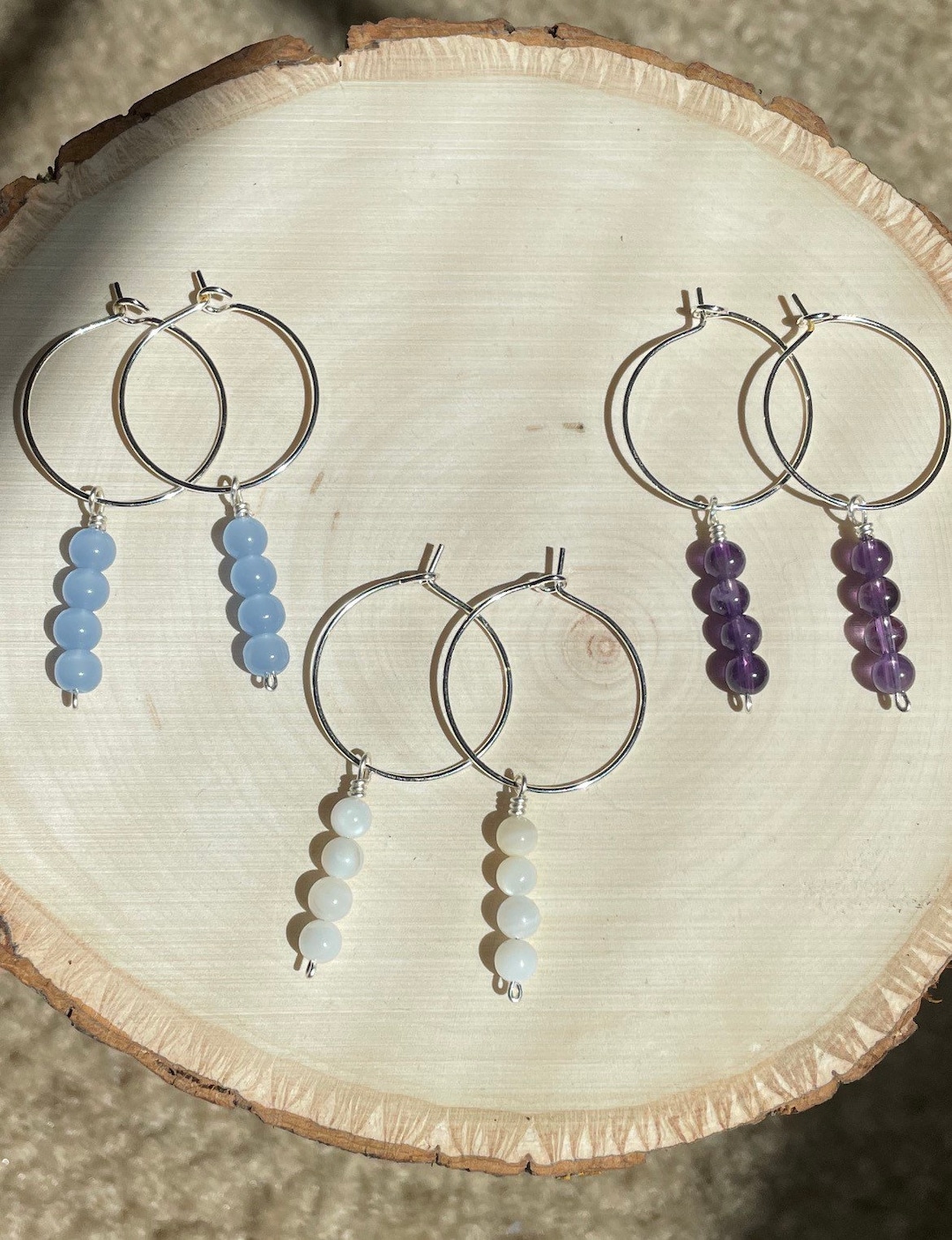 Crystal Hoop Earrings, Silver Hoop Earrings With Dangly Gemstones, Wire ...