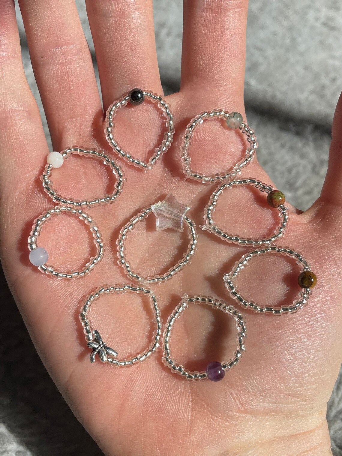 Crystal Beaded Rings Clear Seed Bead Rings With Accent - Etsy