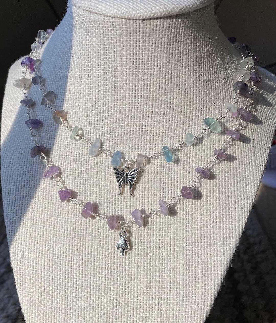 Silver Crystal Chip Necklaces, Crystal Chainlink Necklace, Wire Wrapped ...