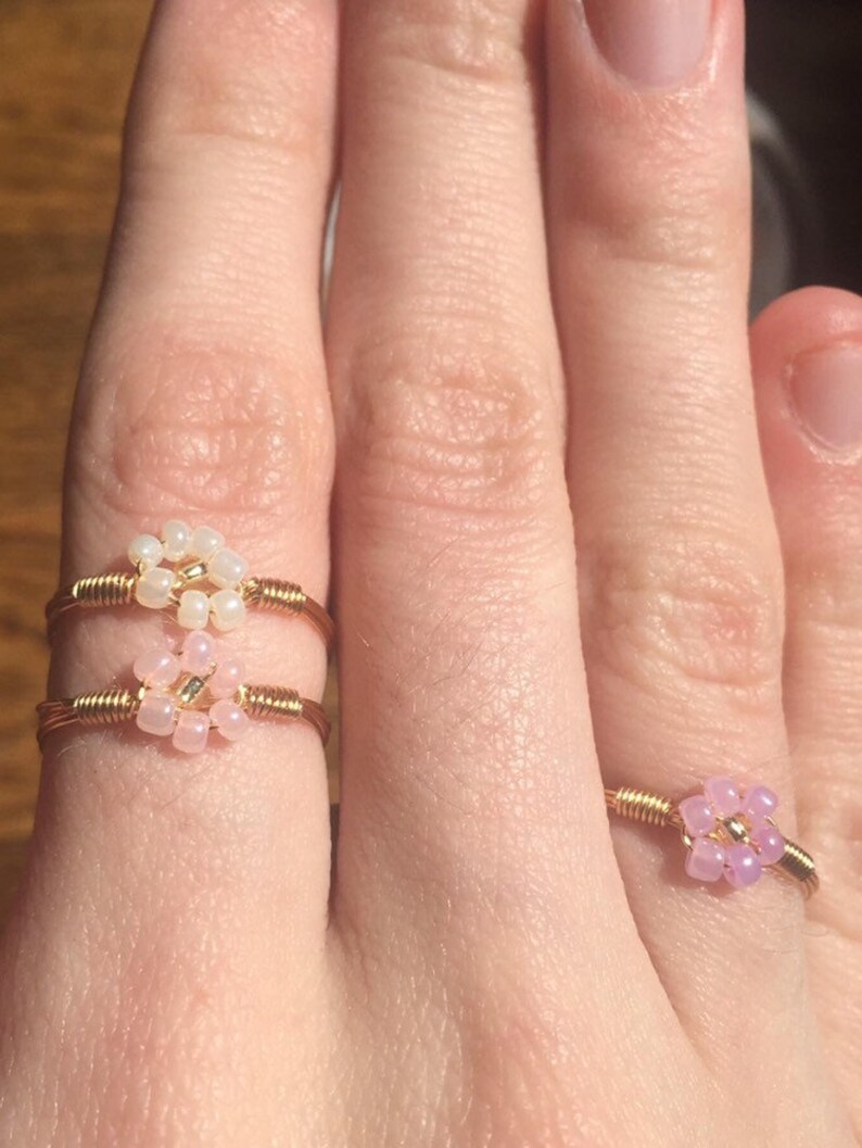 Daisy Wire Wrapped Ring Dainty Daisy Ring Beaded Daisy Ring | Etsy