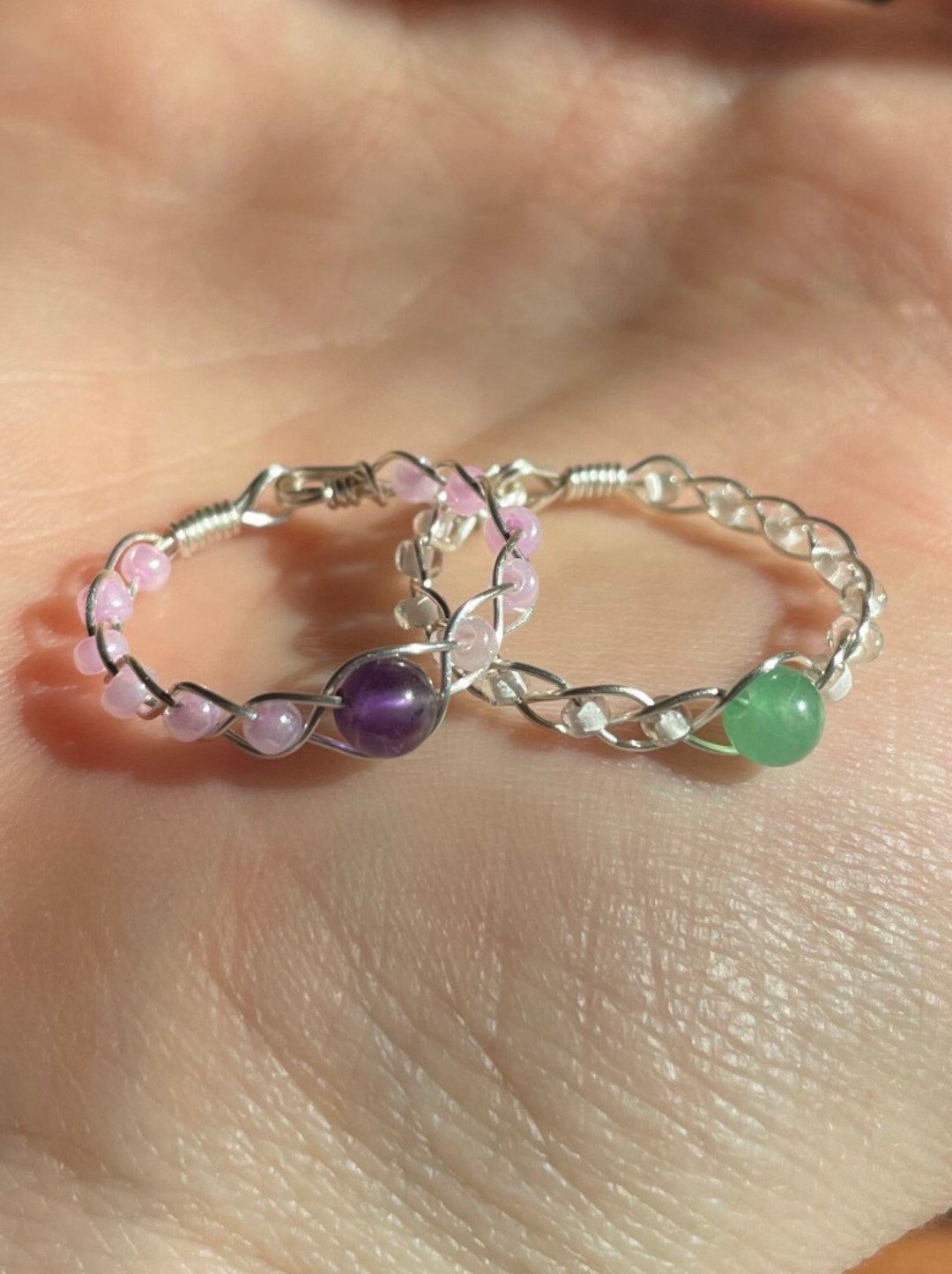 Silver and Gold Braided Wire Rings, Braided Crystal Rings, 3 Strand ...