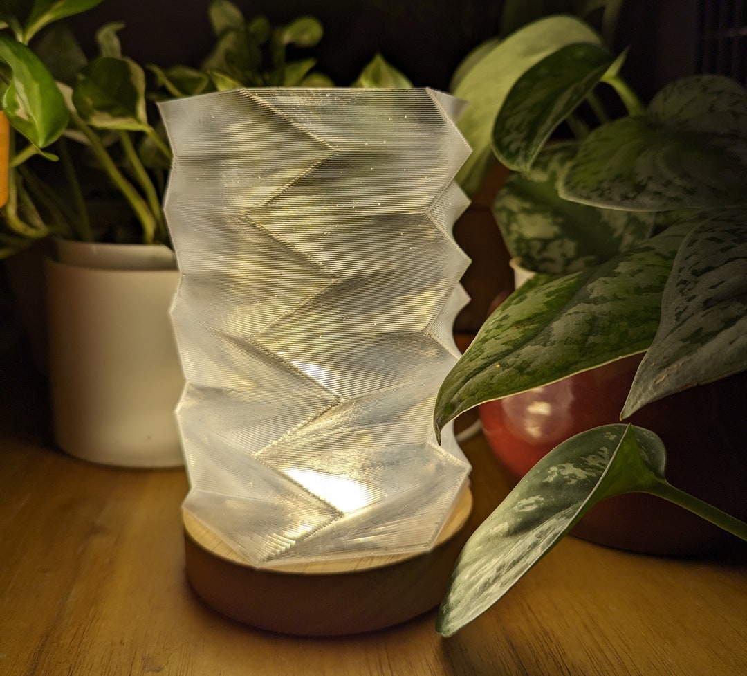 Herringbone 3D Printed LED Lamp With Wood Base - Etsy