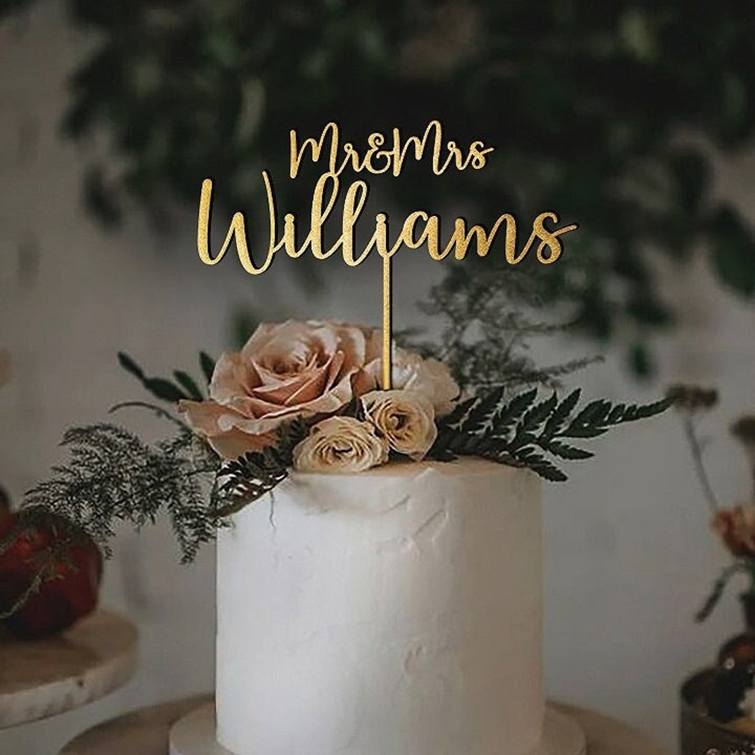 Gold Wedding Cake Topper / Custom Script Cake Topper for Wedding ...