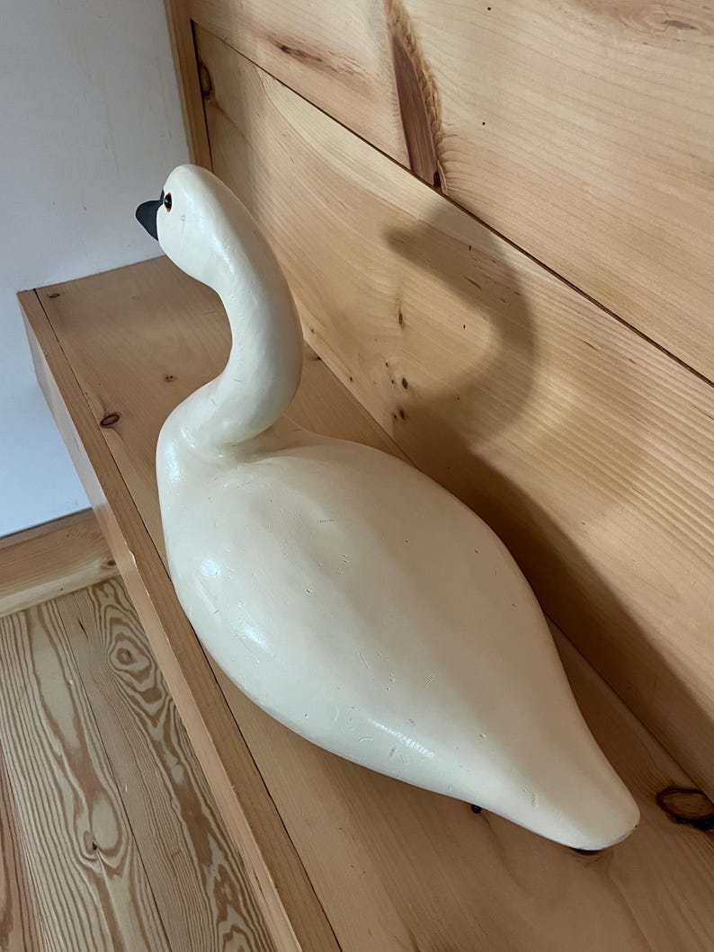 Vintage Wood Swan Hand Carved Large Wood Goose Decoy Artist Signed and ...