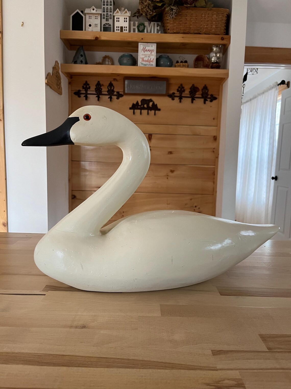 Vintage Wood Swan Hand Carved Large Wood Goose Decoy Artist Signed and ...