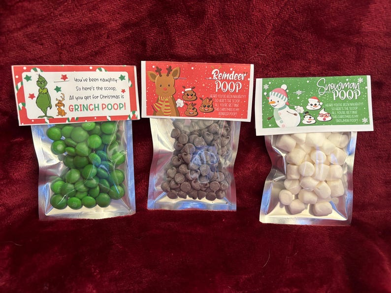 Grinch, Reindeer & Snowman “poop” Candy Bags - Etsy