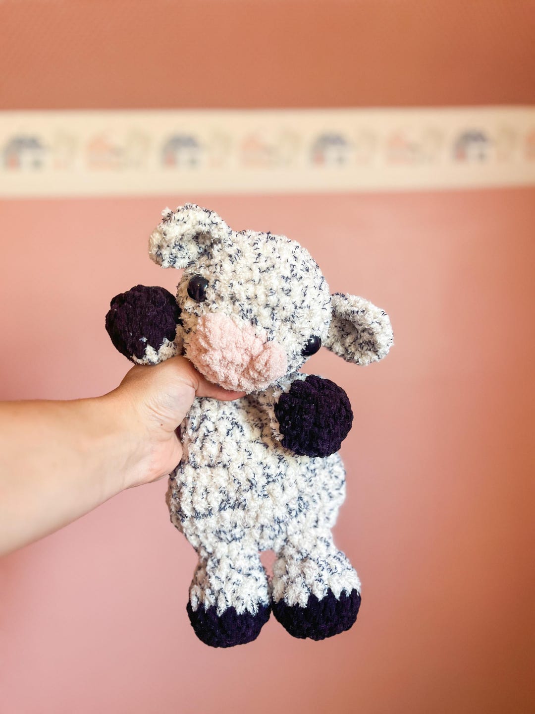 Mini Cow Snuggler | Handmade Crochet Blanket Yarn Plush Lovey, Toddler ...