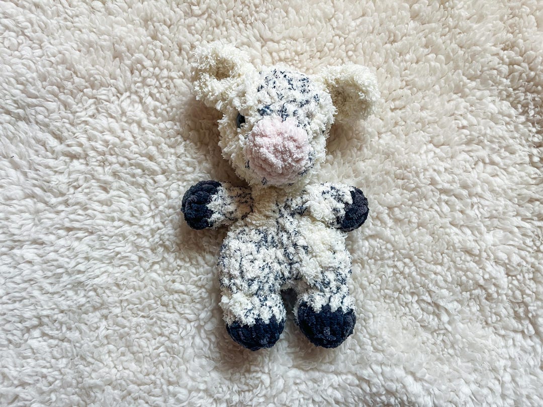 Fuzzy Mini Cow Snuggler | Handmade Crochet Blanket Yarn Plush Lovey ...