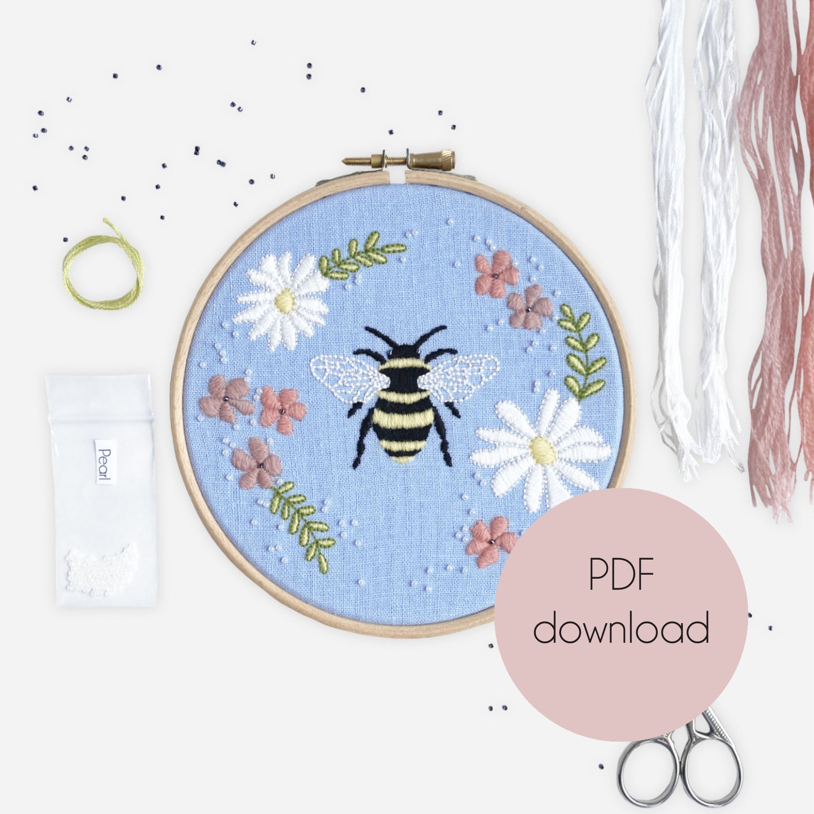 Floral Bee Embroidery Craft Pattern Download PDF - Etsy