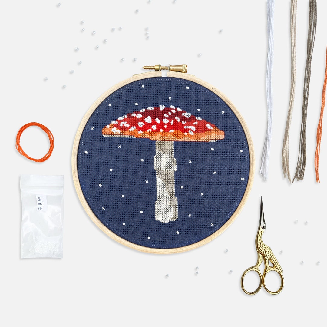 Toadstool Mushroom Cross Stitch Kit - Autumn Craft Kit - Etsy