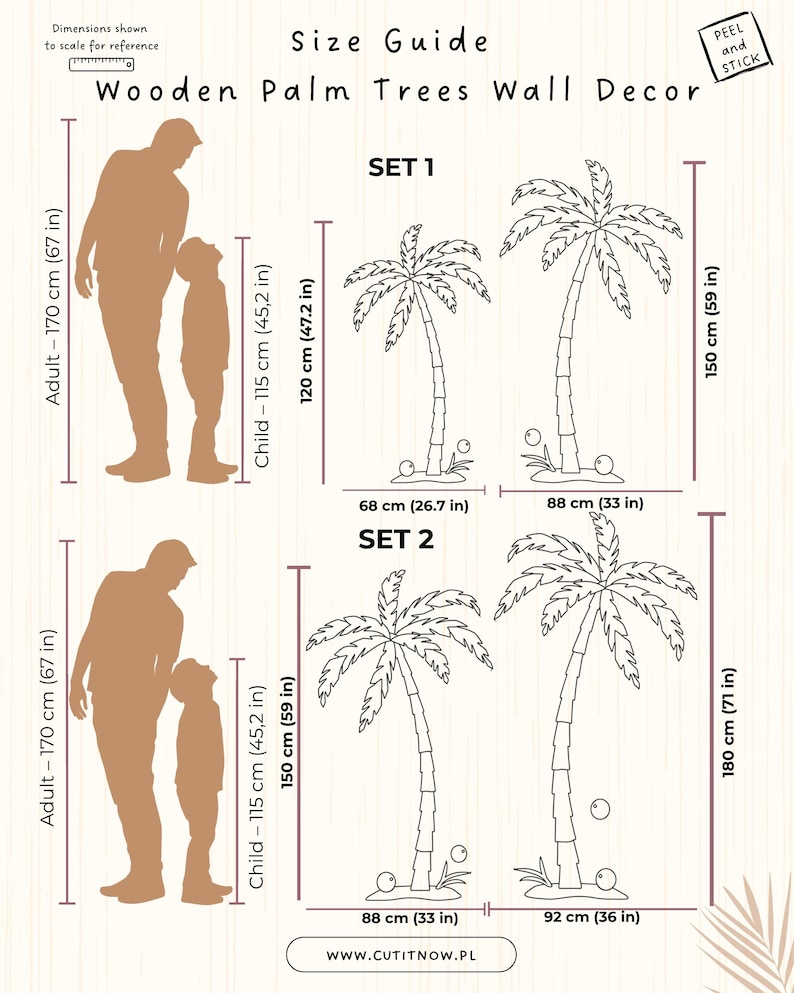 Set of Two Wooden Palm Trees – Two Size Sets for Kids’ Rooms, Surf ...